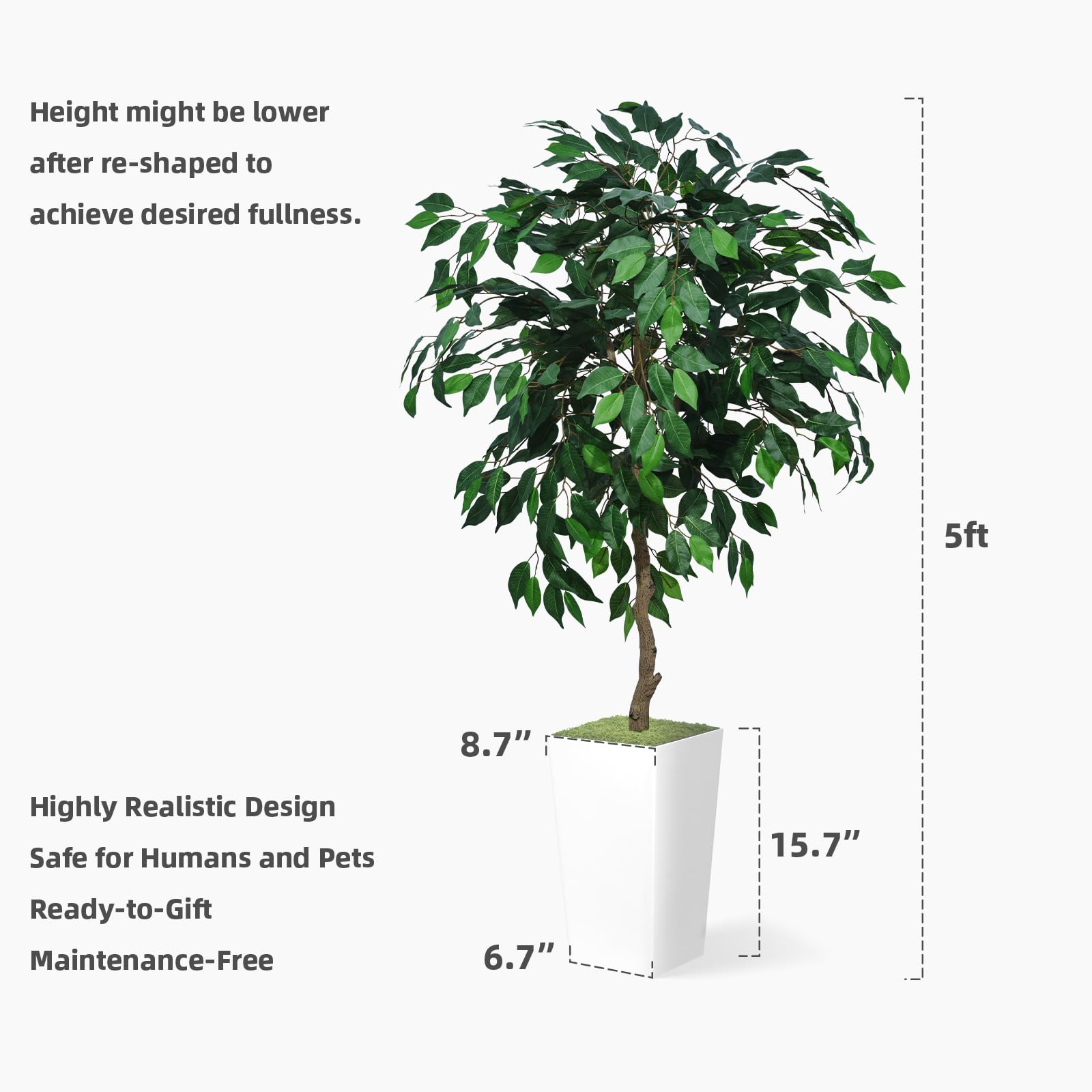 OMOMMD White Artificial Ficus Tree 5ft Faux Indoor Silk Tree with ...