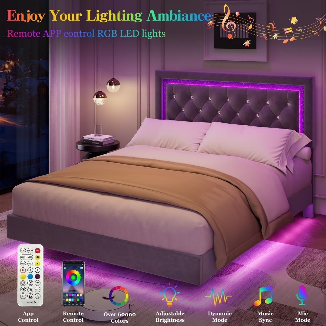 GAOMON Full Size Floating Platform Bed Frame with Smart LED Lights ...