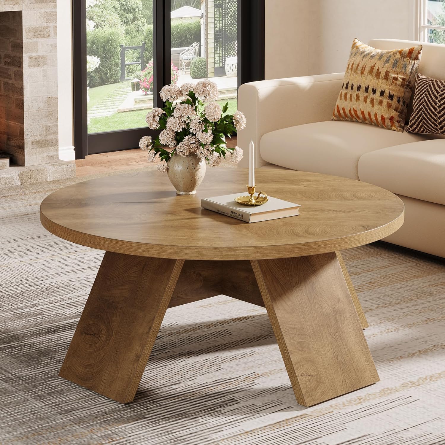 Tribesigns Round Coffee Table 39.37 inch Wooden Circle Coffee Table ...