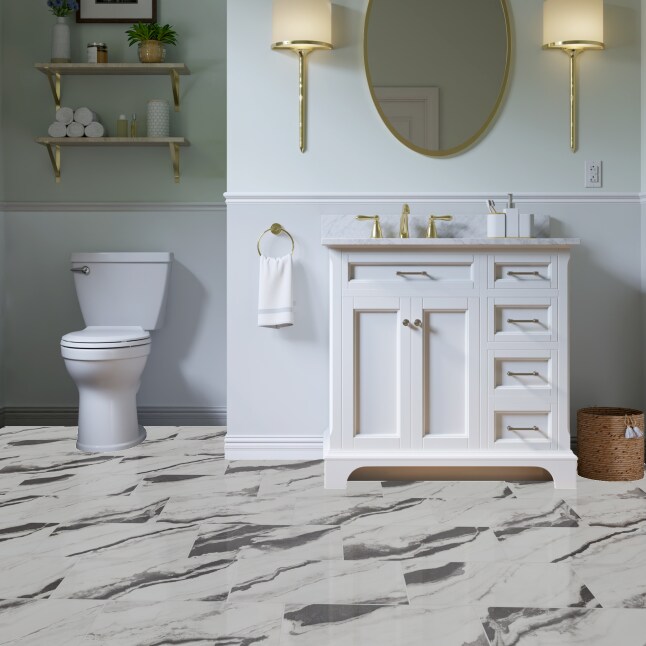 Origin 21 Black Panda Black 12-in x 24-in Matte Porcelain Marble Look ...