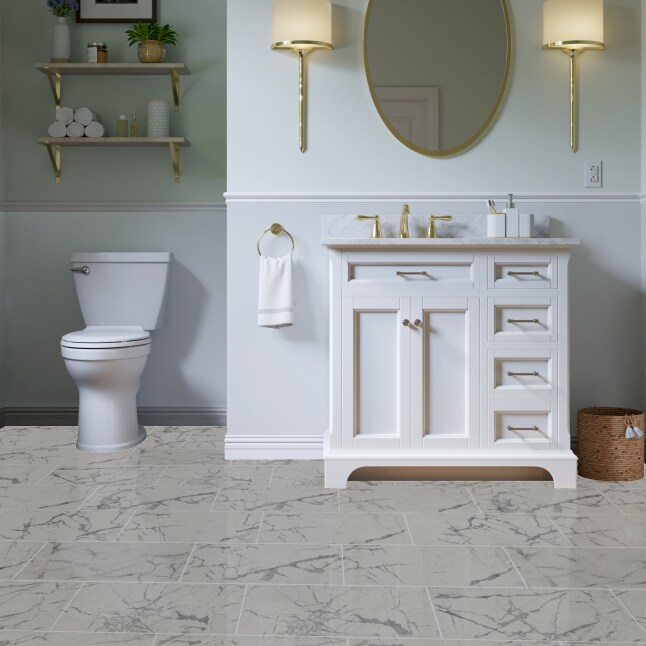 STAINMASTER Picasso Grey 12-in x 24-in Matte Porcelain Marble Look ...
