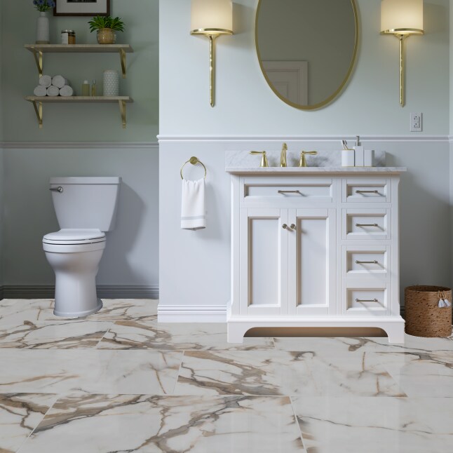 Satori Calacatta Dorado 24-in x 48-in Polished Porcelain Floor and Wall ...